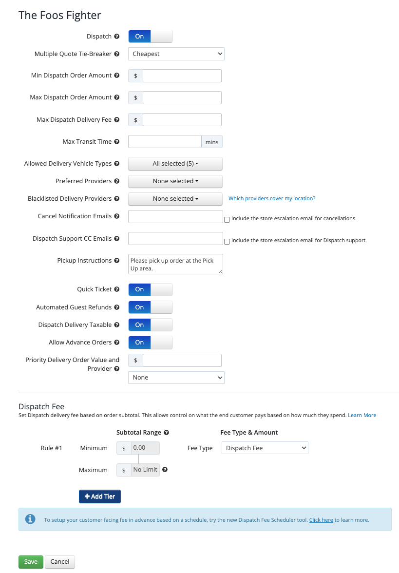 Dispatch Store Settings – Olo Help Center