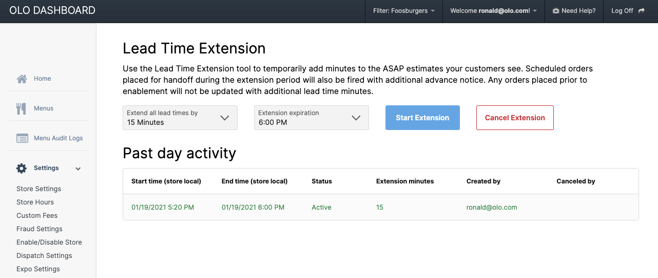 Lead Time Extension Tool – Olo Help Center