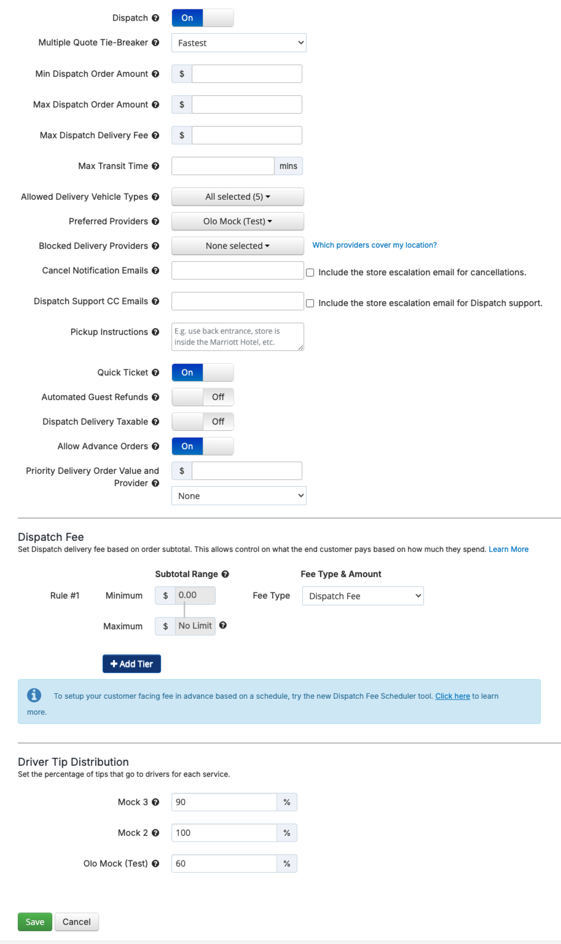 Dispatch Store Settings – Olo Help Center